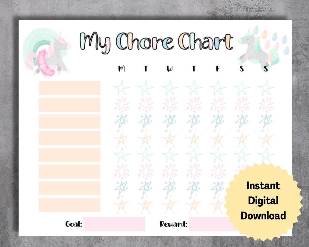 Printable Unicorns and Stars Chore Chart, Sticker Chart, To-do List ...