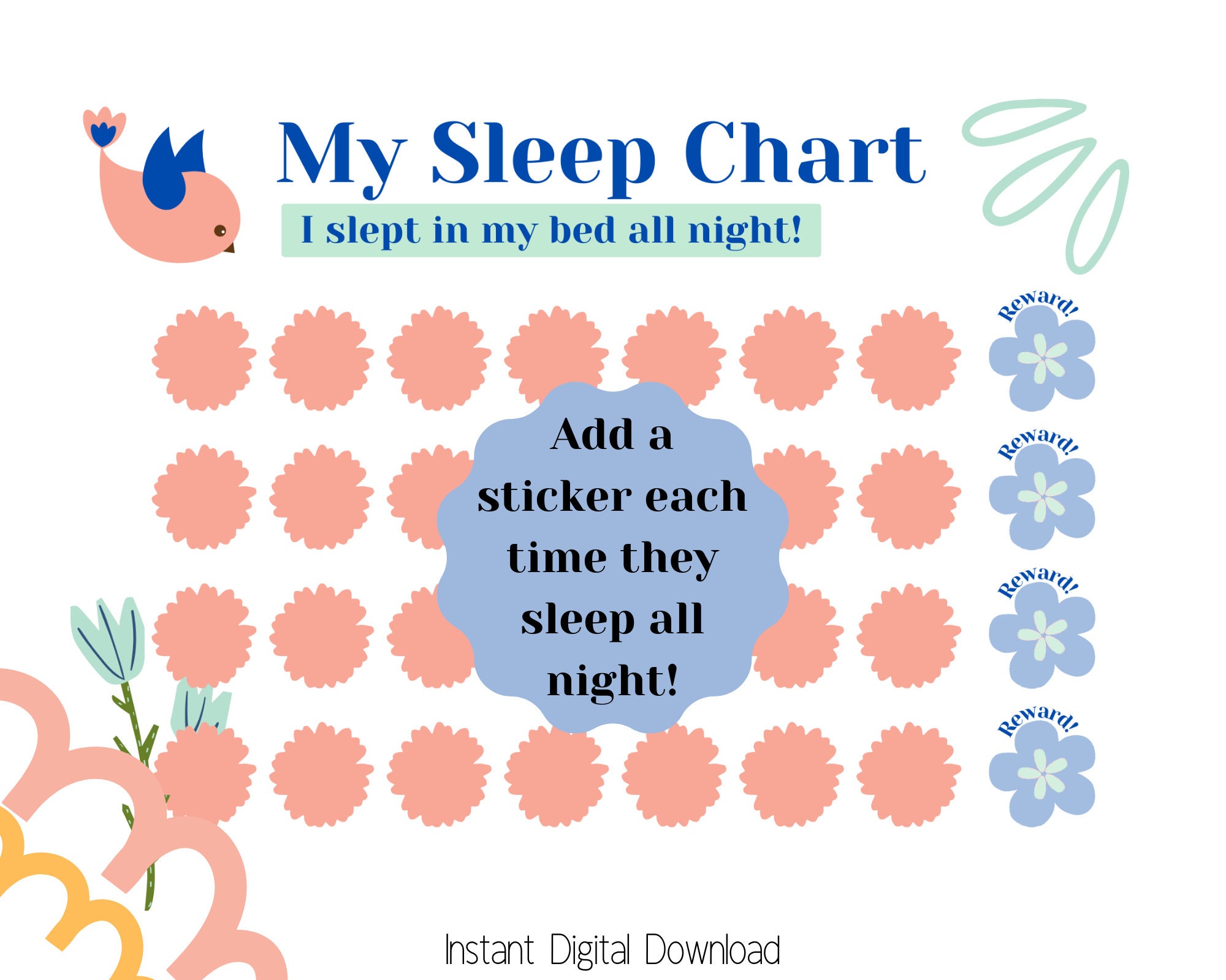 Printable Sleep Sticker Chart, Reward Chart for Toddlers and ...