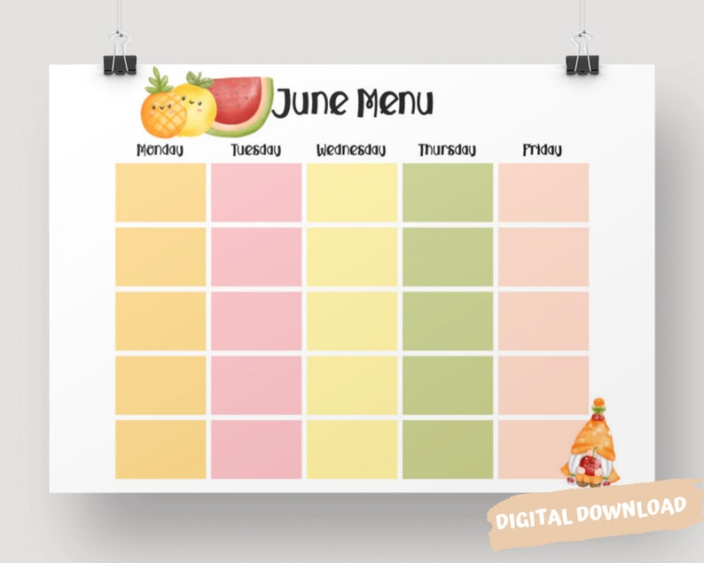 Printable Weekly & Monthly Childcare and Preschool Menus, Seasonal Meal ...