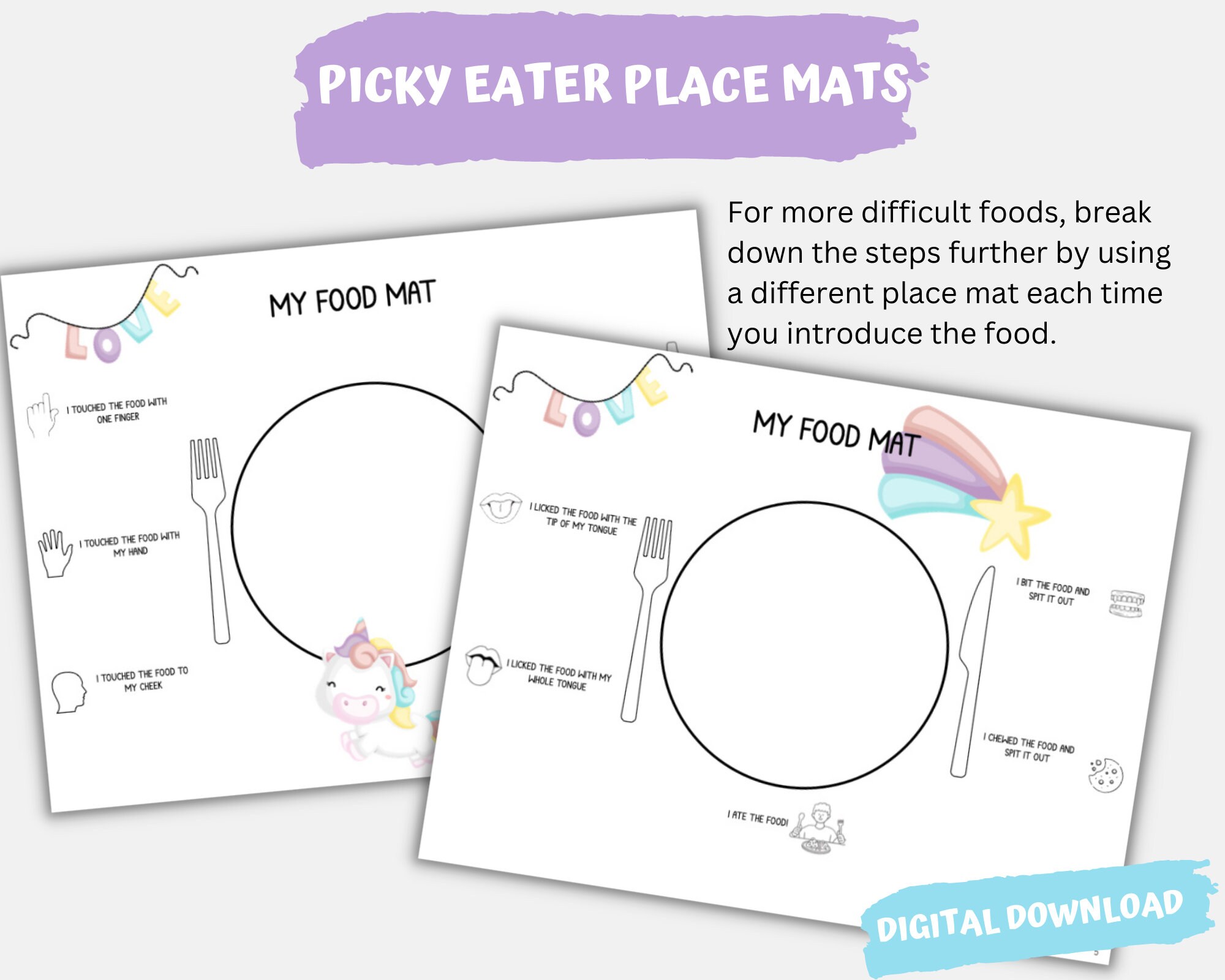 Place Mats for Picky Eaters, Printable Unicorn Food Explorer Worksheet ...