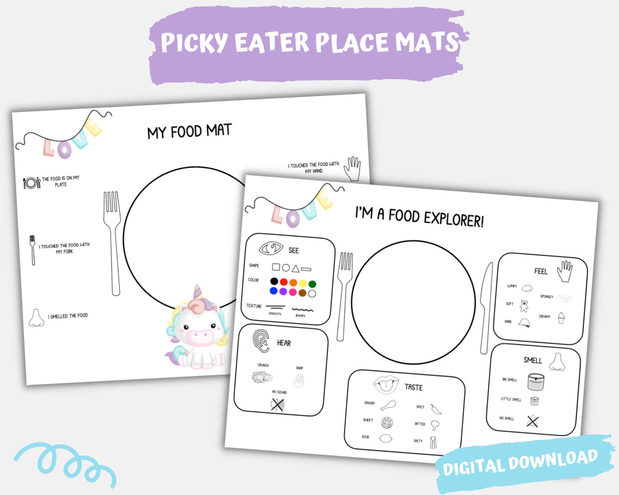 Place Mats for Picky Eaters, Printable Unicorn Food Explorer Worksheet ...