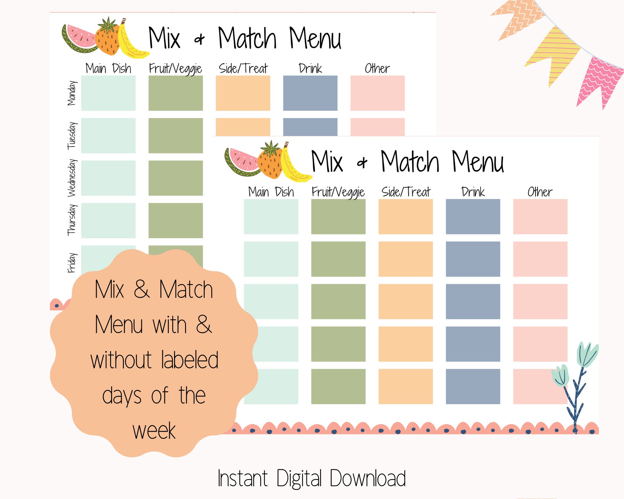 Printable Menu Bundle, Daycare/preschool Menu, Weekly Lunch Menu ...