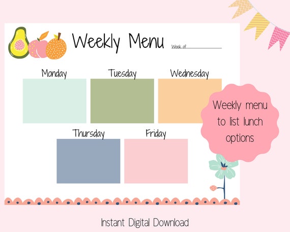 Downloadable School Lunch Menu Templates