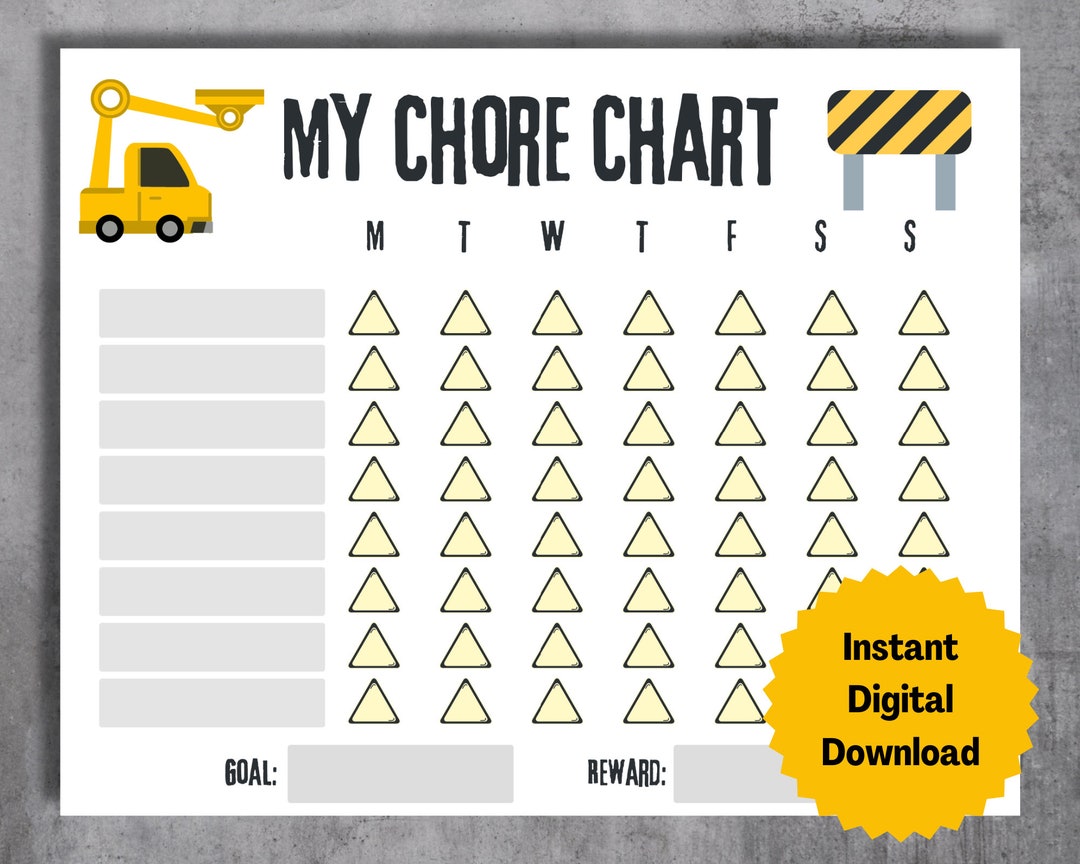 Printable Construction Chore Chart, Sticker Chart, To-do List, Morning ...