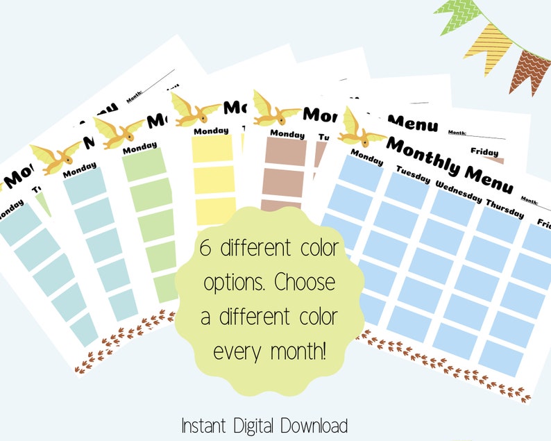 Daycare and Preschool Menu Printable Dinosaur Weekly Snack & - Etsy