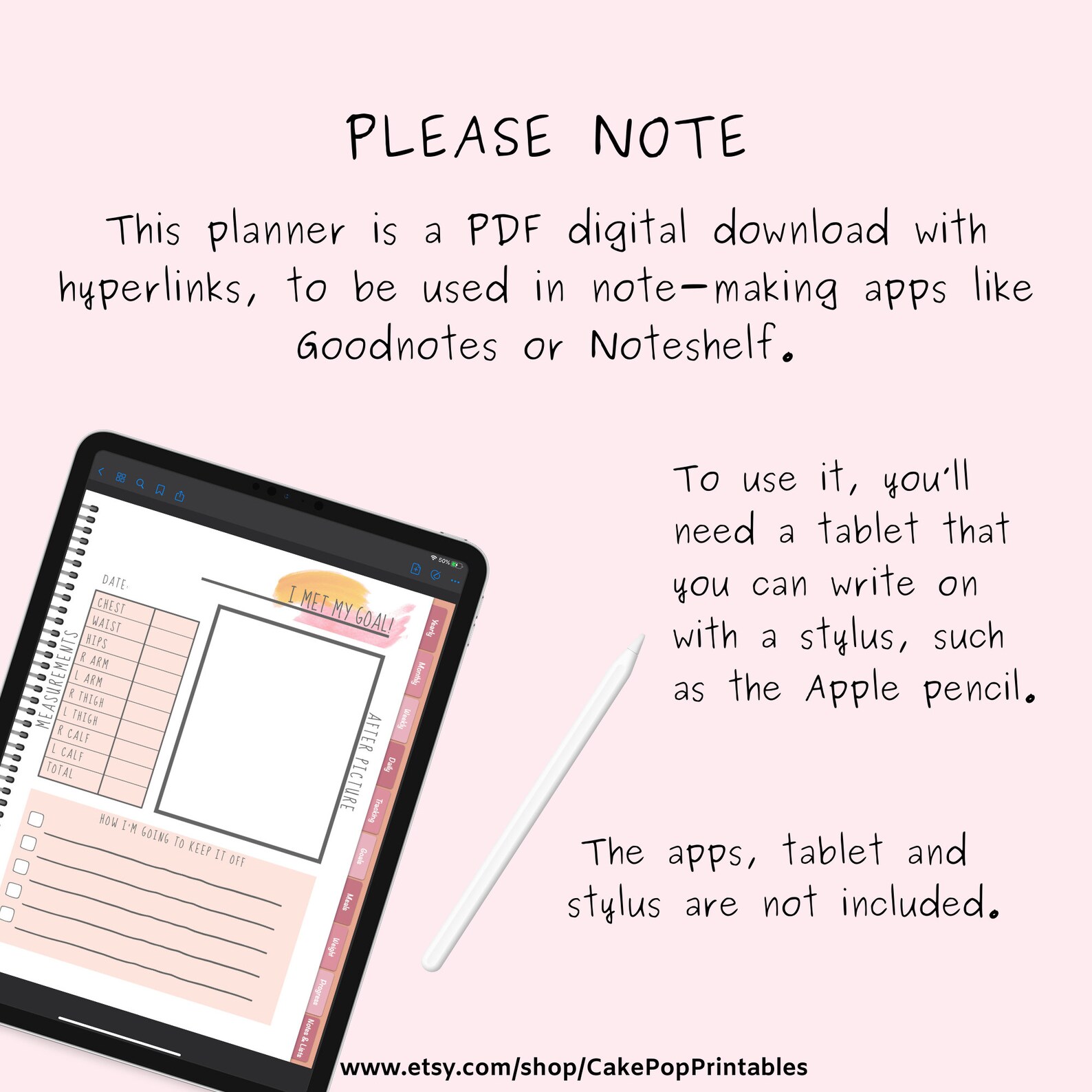 Digital Weight Loss Journal, Watercolor Weight Loss Planner for Ipad ...