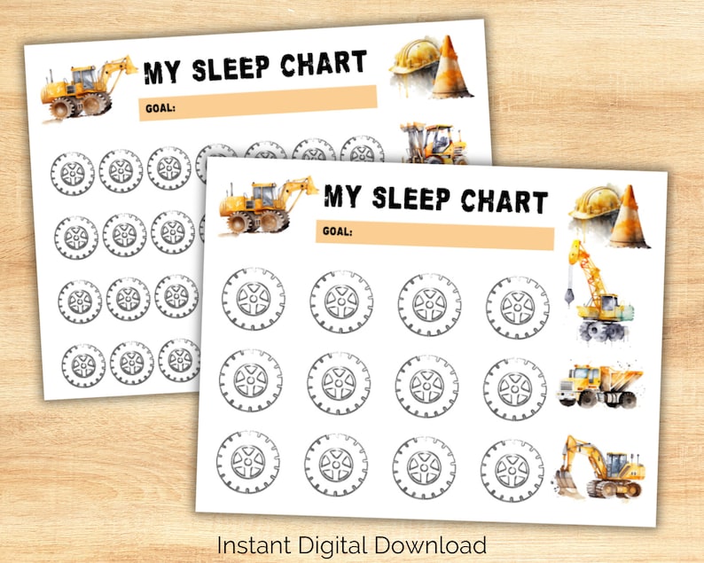 Sleep Sticker Chart Bundle, Printable Construction Vehicles Reward ...