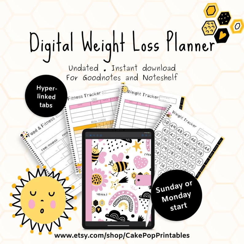 Digital Weight Loss Planner, Bee Happy Weight Loss Journal for Ipad ...