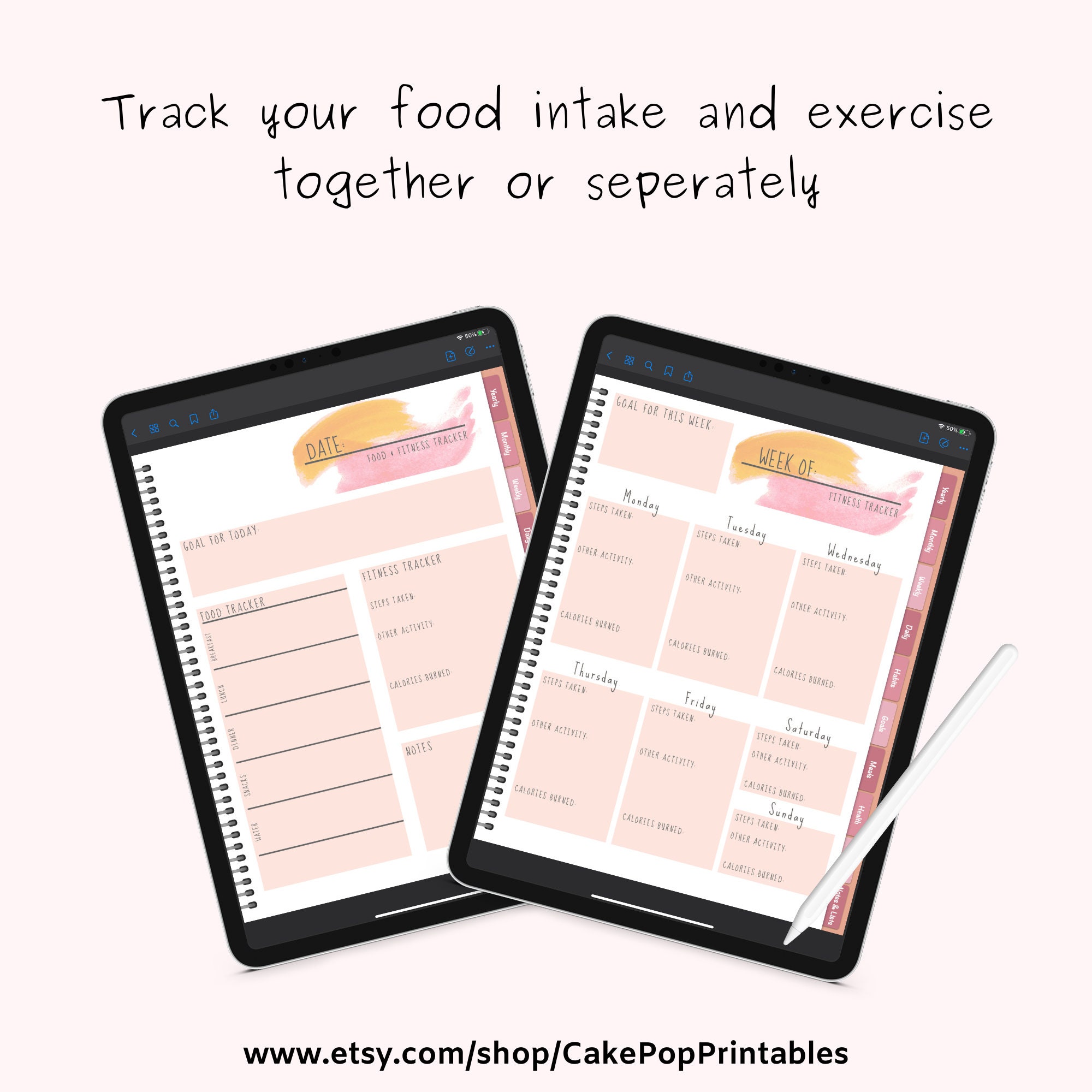 Digital Weight Loss Journal, Watercolor Weight Loss Planner for Ipad ...