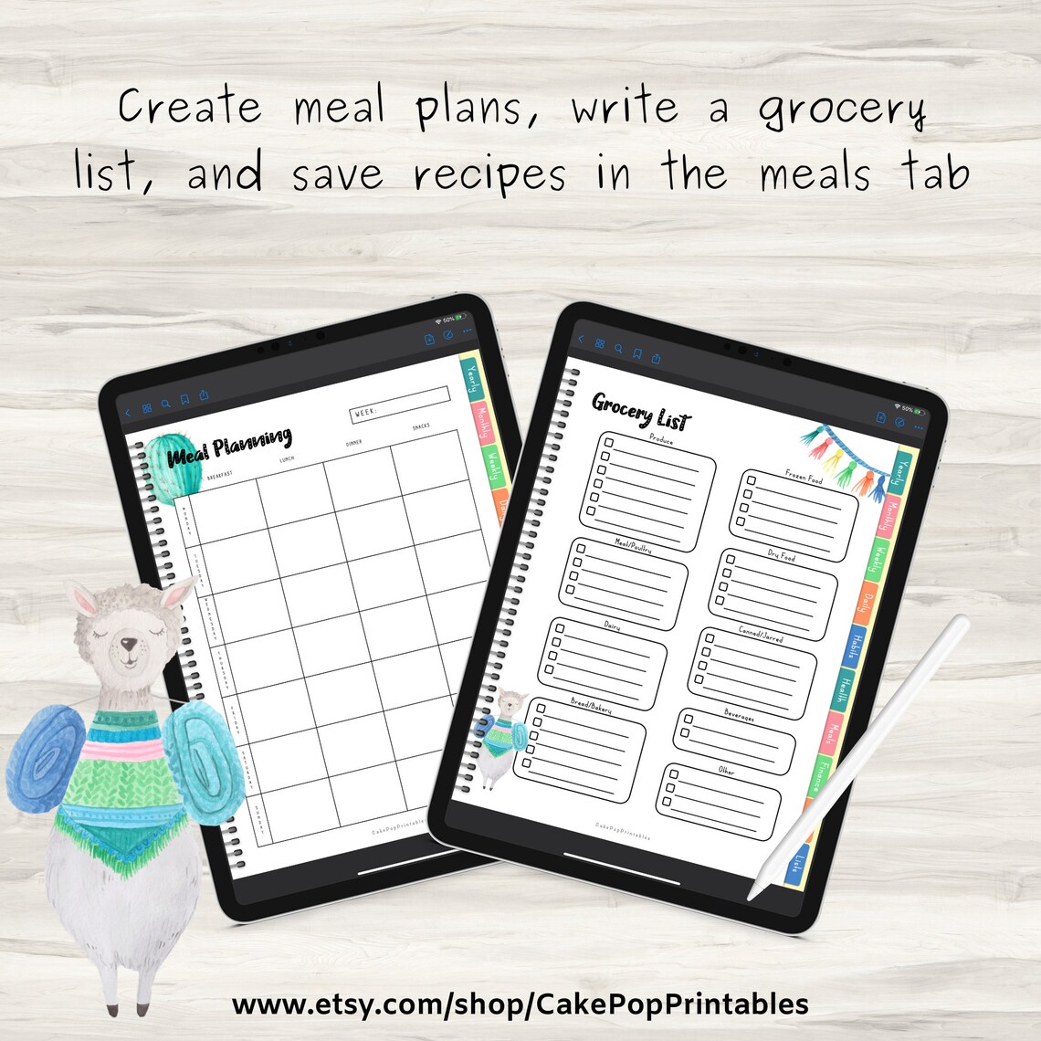 Undated Cactus Llama Digital Planner Yearly Monthly Weekly - Etsy