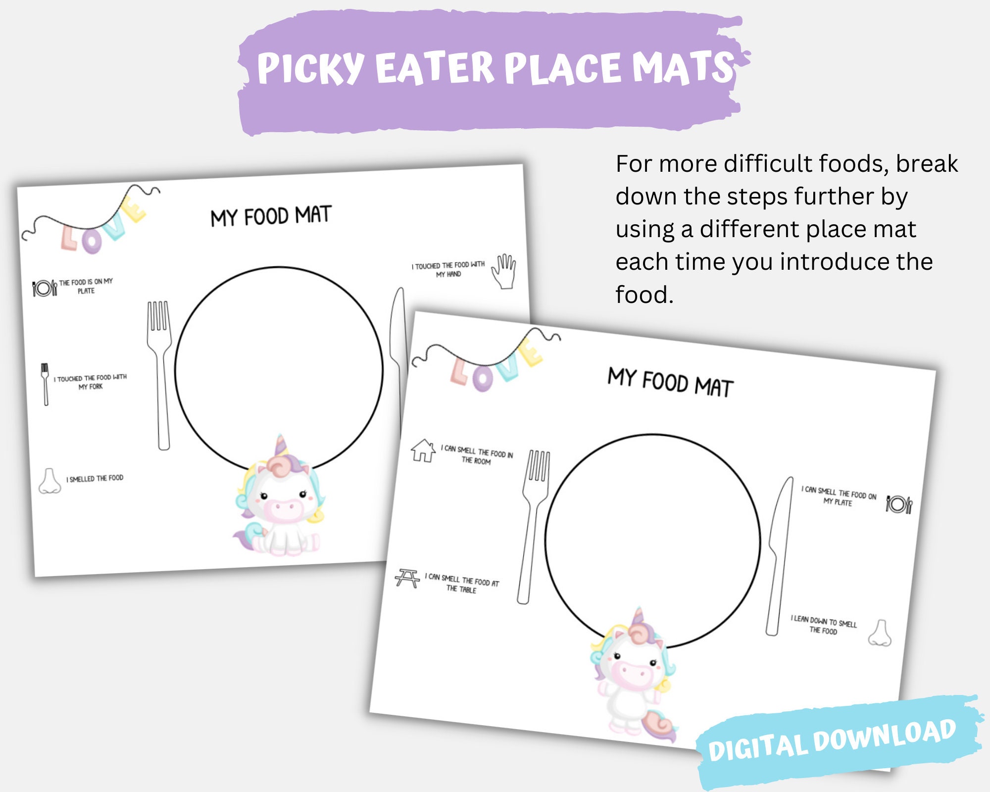 Place Mats for Picky Eaters, Printable Unicorn Food Explorer Worksheet ...