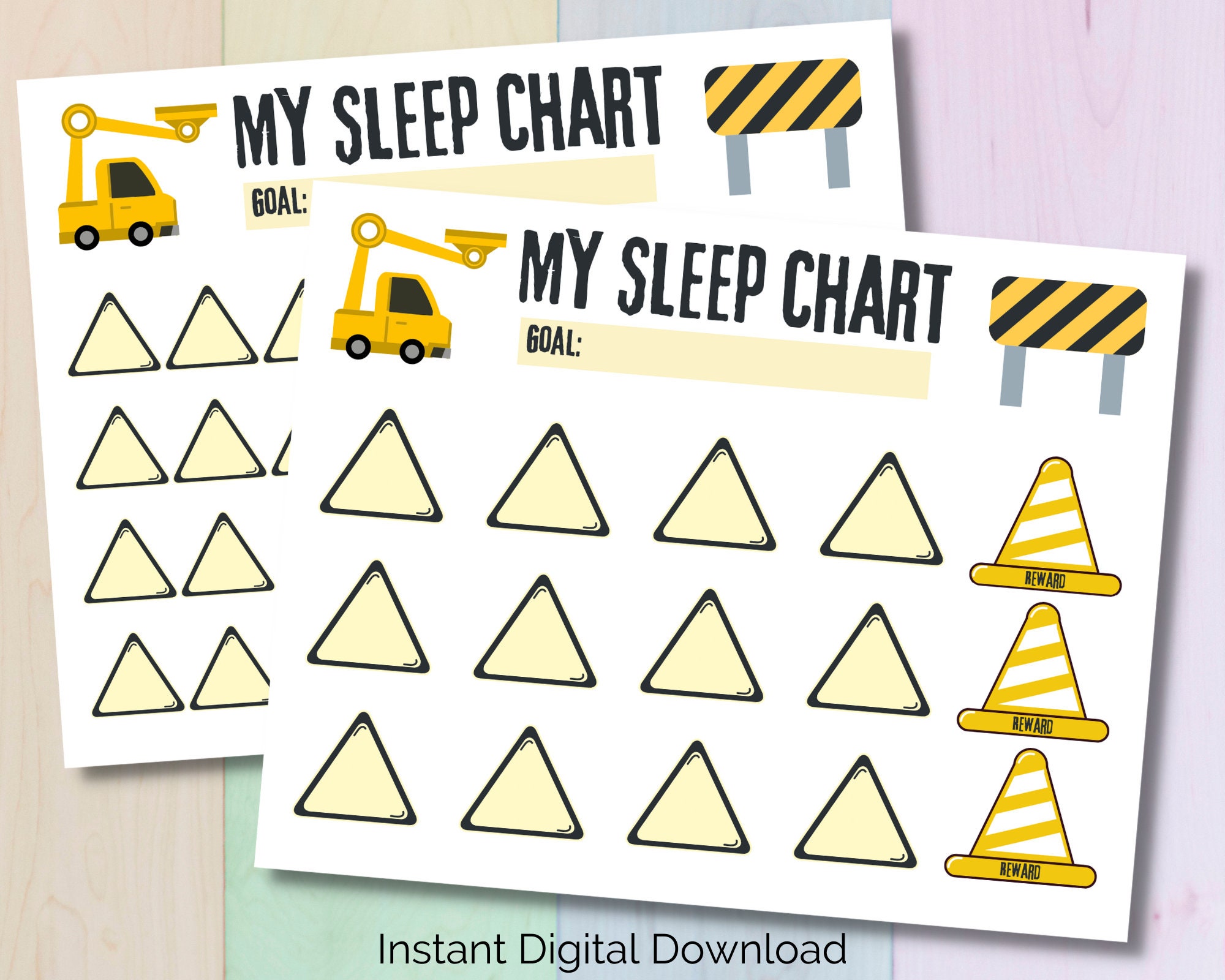 Printable Sleep Sticker Chart Bundle, Construction Reward Tracker for ...