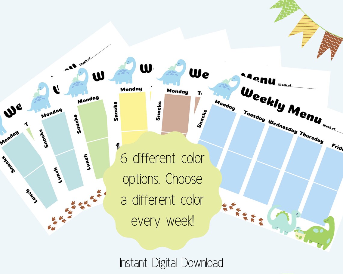 Daycare and Preschool Menu Printable Dinosaur Weekly Snack & - Etsy