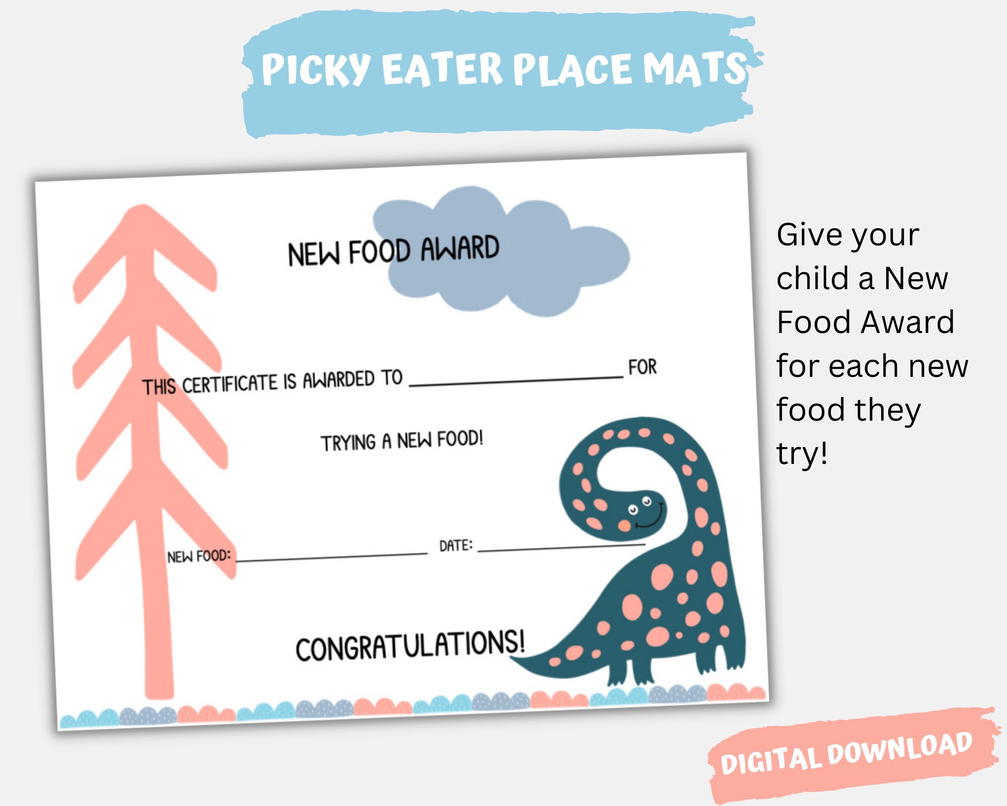 Printable Dinosaur Place Mats for Picky Eaters, Food Explorer Worksheet ...