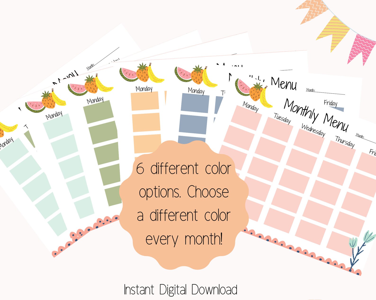 Printable Daycare Menu, Fruit/flower Theme, Preschool Menu, Weekly ...