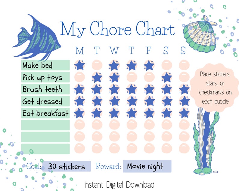 Printable Under the Sea Chore Chart Sticker Chart To-do - Etsy
