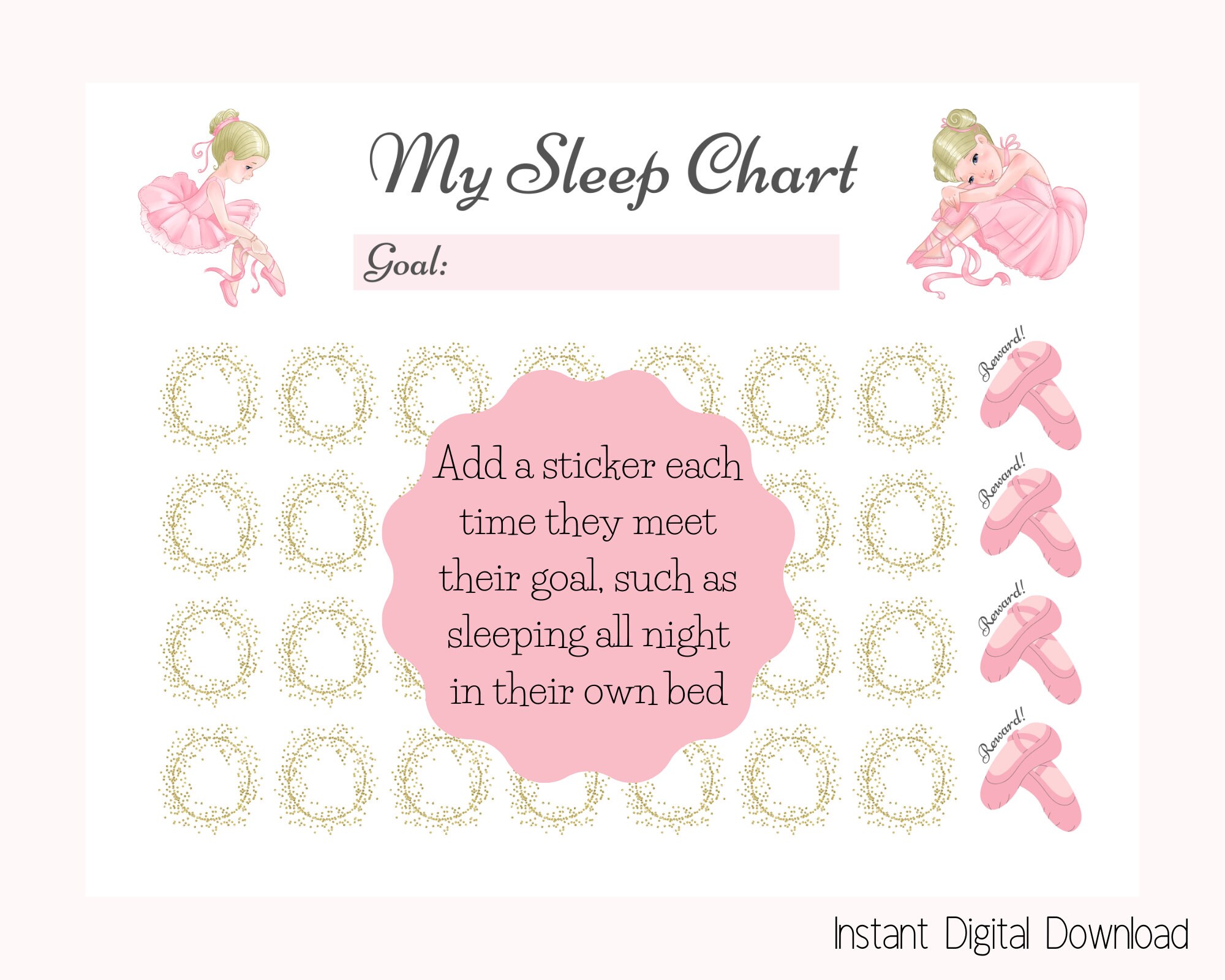Printable Ballerina Sleep Sticker Chart Reward Chart for - Etsy