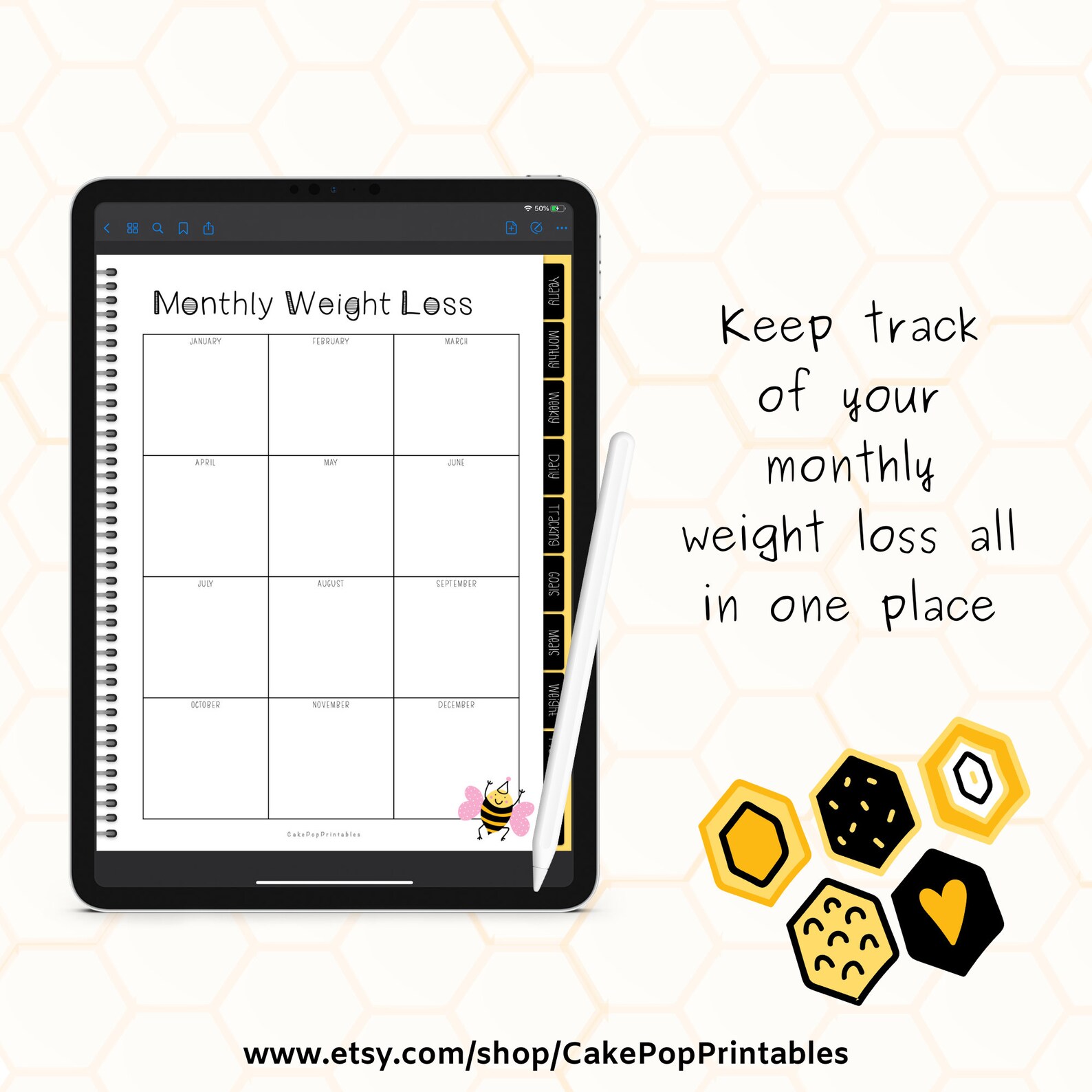 Digital Weight Loss Planner, Bee Happy Weight Loss Journal for Ipad ...