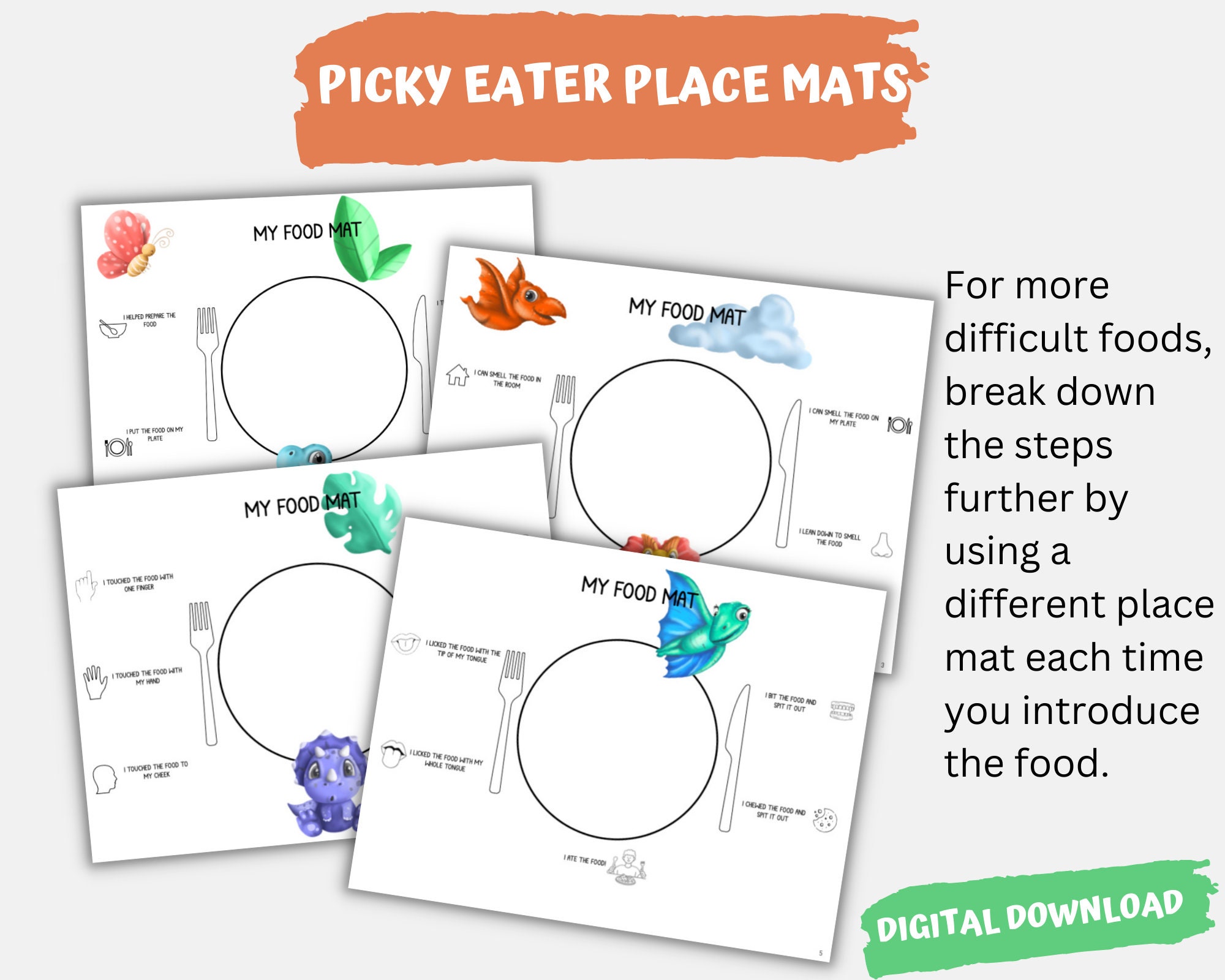 Printable Picky Eater Place Mats, Dinosaur Food Explorer Worksheet ...