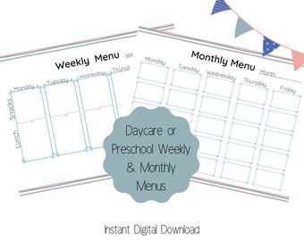 Daycare Weekly Menu Printable Daycare Meal Menu Editable - Etsy