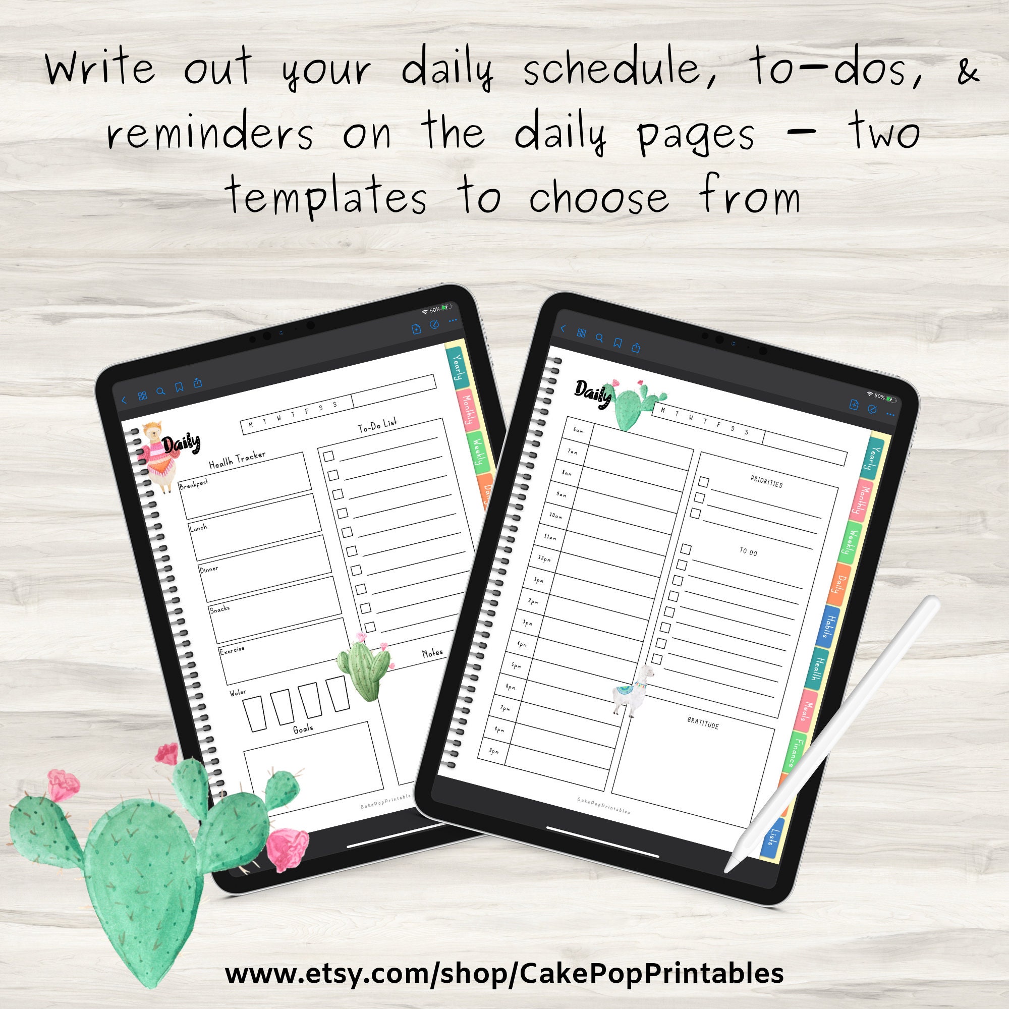 Undated Cactus Llama Digital Planner Yearly Monthly Weekly - Etsy