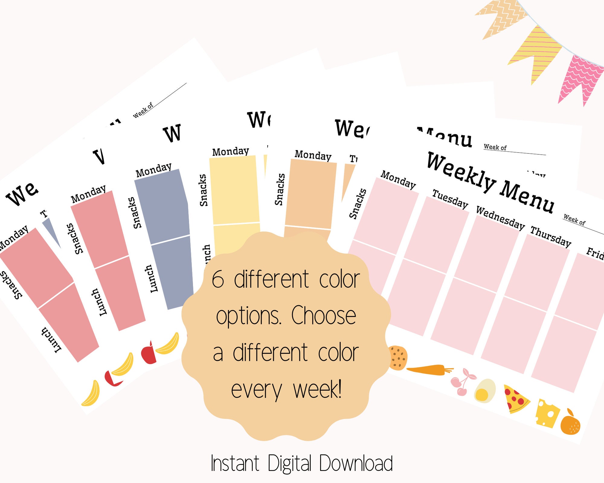 Printable Daycare/preschool Menu, Food Theme, Weekly Snack & Lunch Menu ...