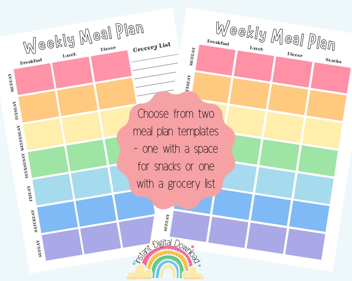 Rainbow Meal Plan Bundle Printable, Meal Prep, Menu Planner, Breakfast ...