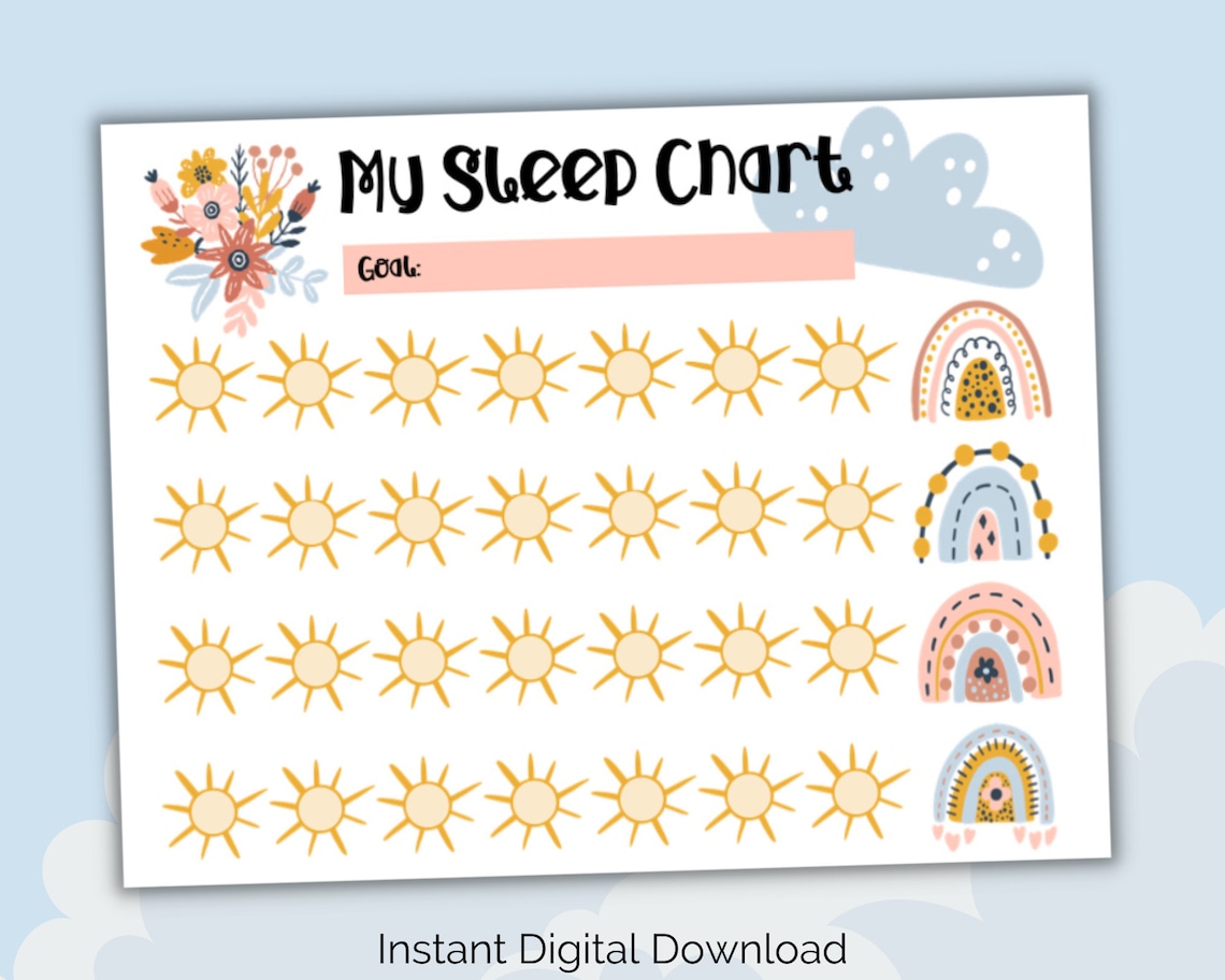 Sleep Sticker Chart, Printable Boho Rainbow Reward Tracker for Toddlers ...