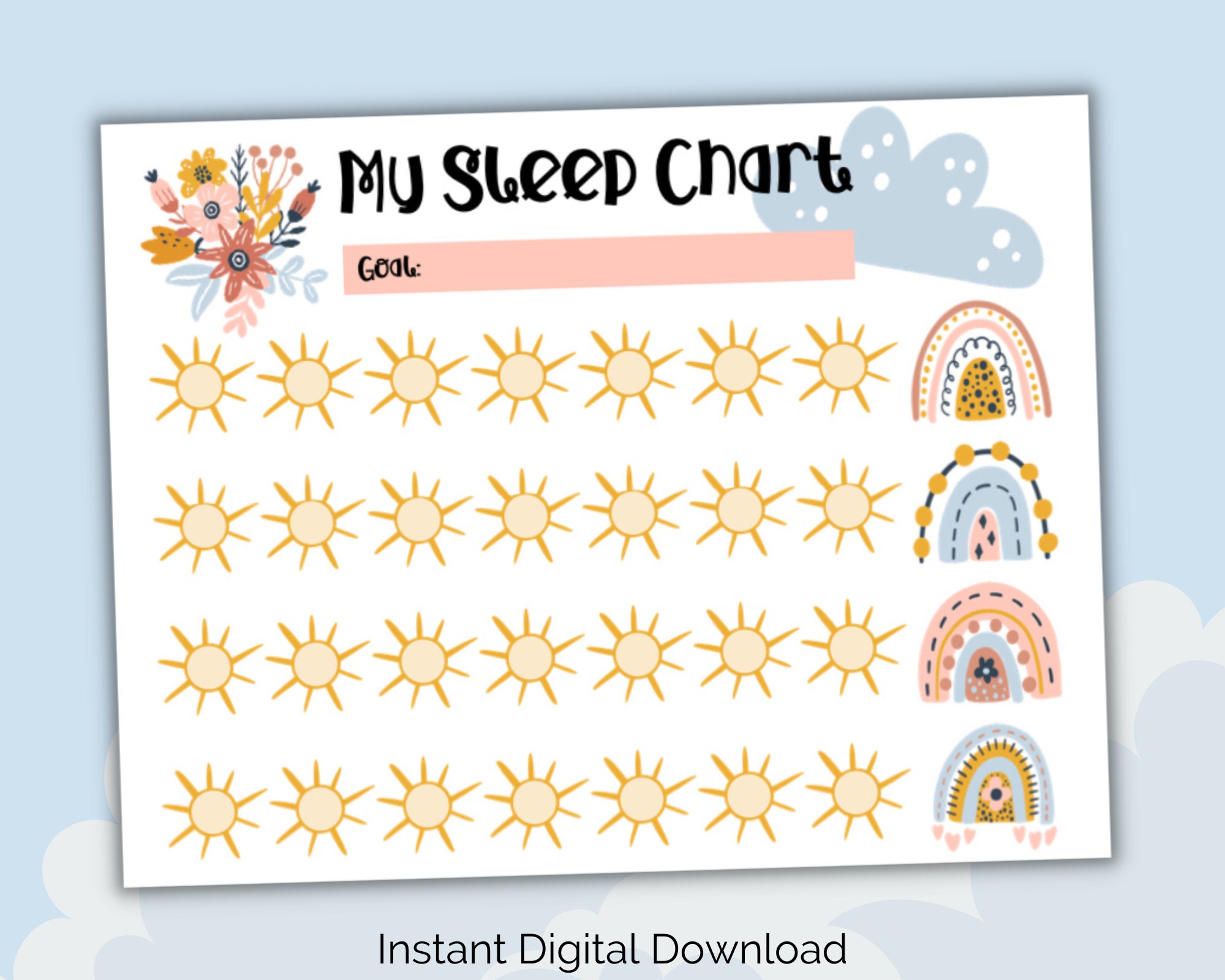 Sleep Sticker Chart, Printable Boho Rainbow Reward Tracker for Toddlers ...