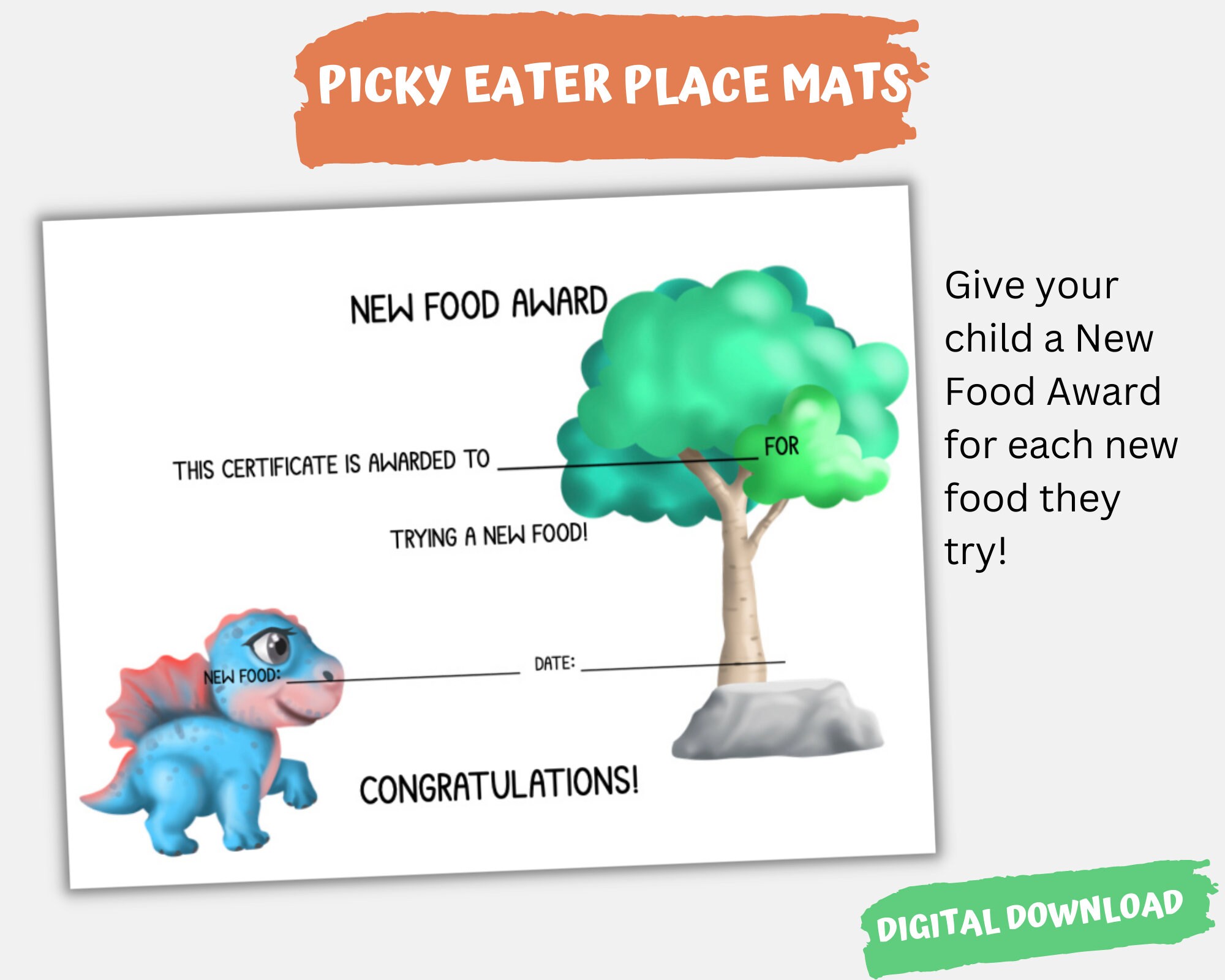 Printable Picky Eater Place Mats, Dinosaur Food Explorer Worksheet ...
