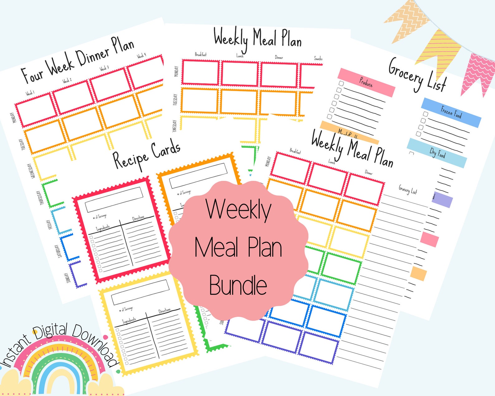 Printable Meal Plan Bundle Rainbow, Meal Prep Planner, Menu Planner ...
