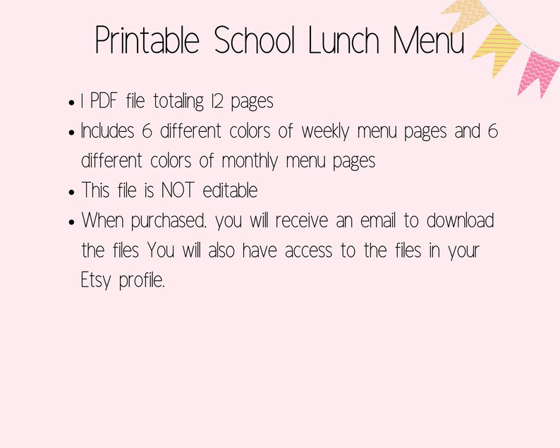 Printable Weekly & Monthly Lunch Menu, Colorful Template (digital ...