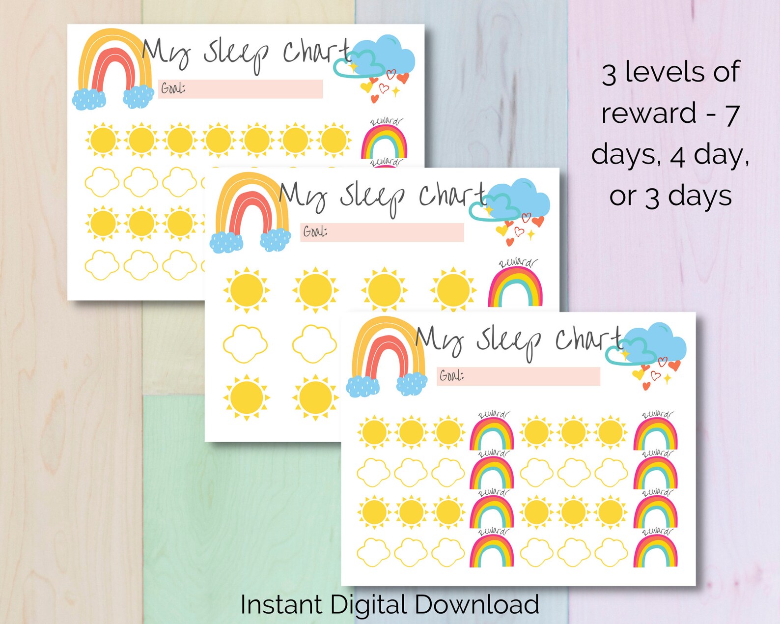 Sleep Sticker Chart Bundle, Printable Rainbow Reward Tracker for ...