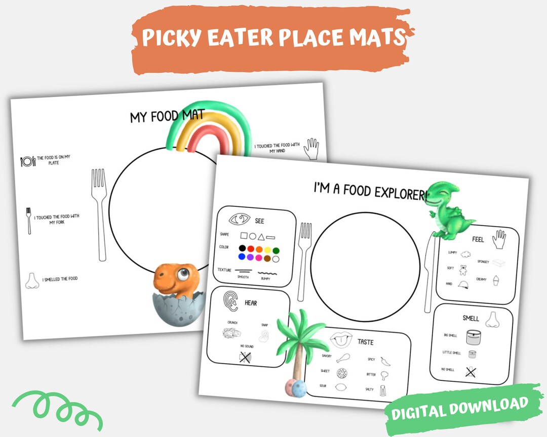 Printable Picky Eater Place Mats, Dinosaur Food Explorer Worksheet ...