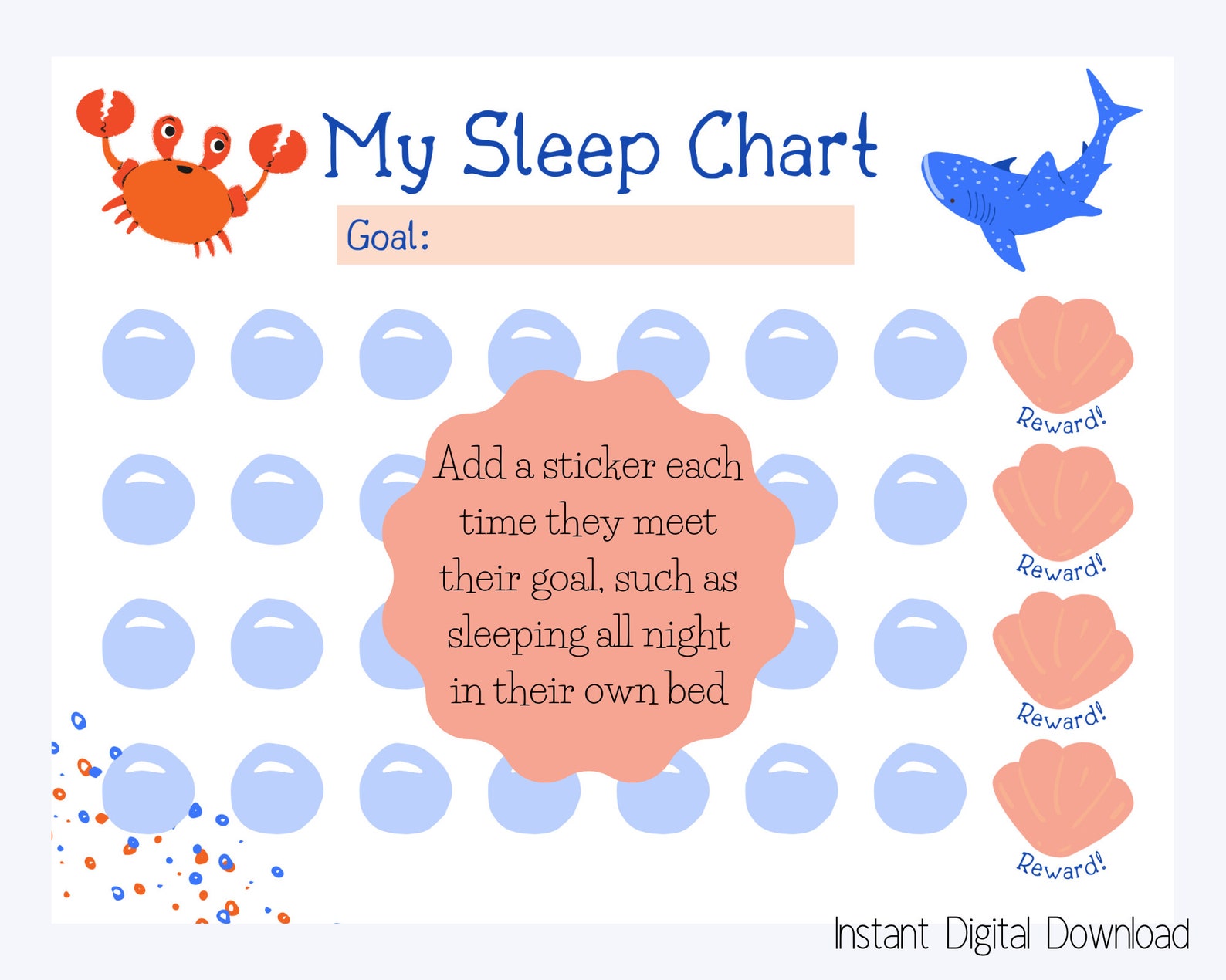 Sleep Sticker Chart Printable, Ocean Reward Chart for Toddlers and ...