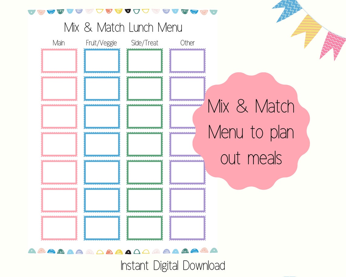 Menu imprimable de garderie ou préscolaire, menu de collation et de ...