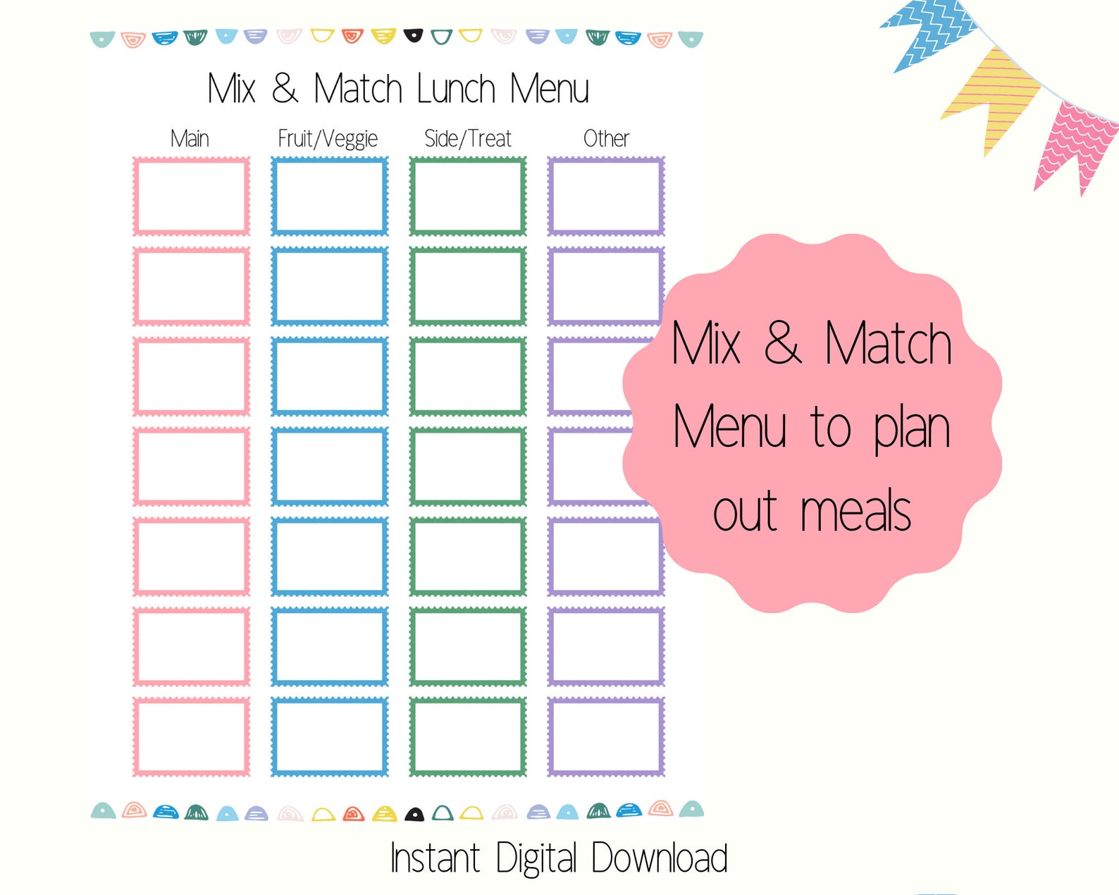 Printable Daycare or Preschool Menu, Weekly Snack & Lunch Menu, Monthly ...