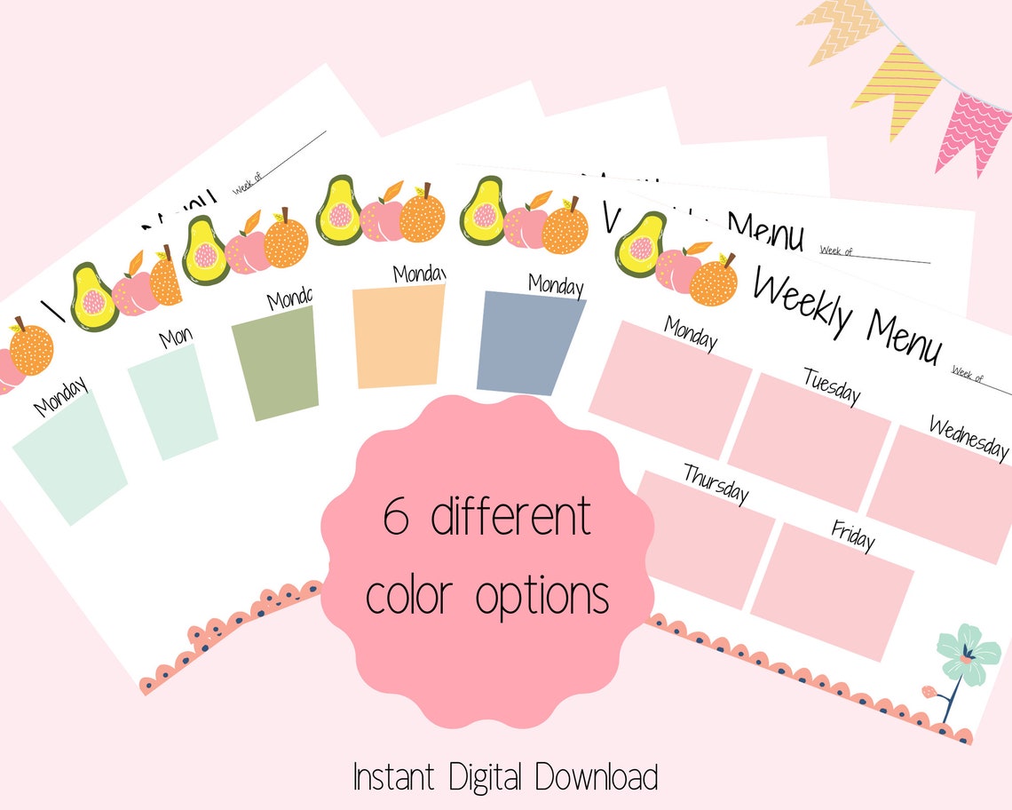 School Lunch Menu Printable, Weekly Lunch Menu Template, Monthly Lunch ...