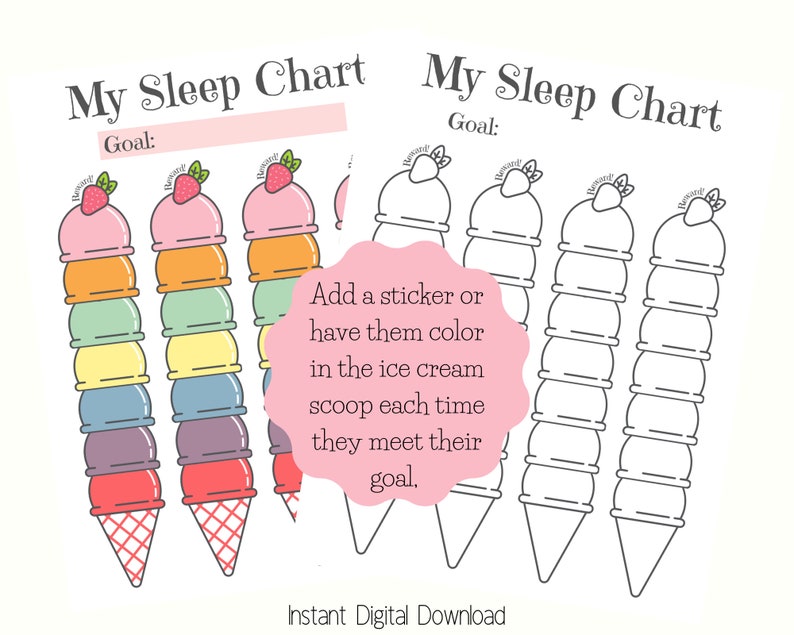 Sleep Sticker Chart, Printable Ice Cream Reward Chart for Toddlers and ...