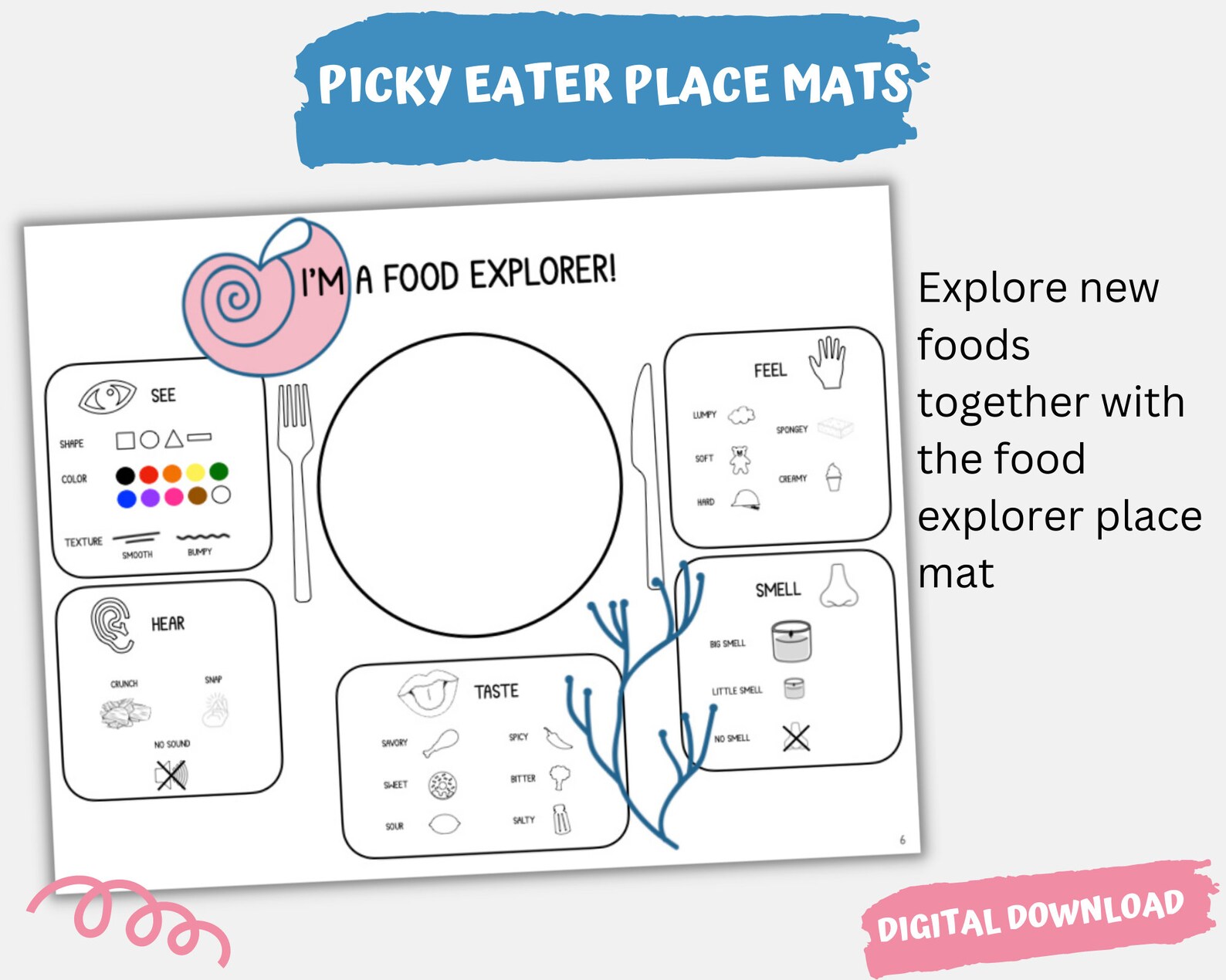 Place Mats for Picky Eaters, Printable Mermaid Food Explorer Worksheet ...