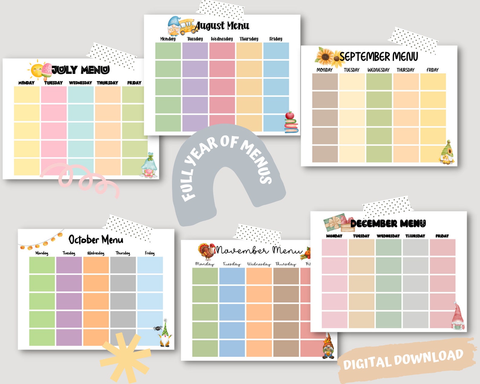 Printable Weekly & Monthly Childcare and Preschool Menus, Seasonal Meal ...
