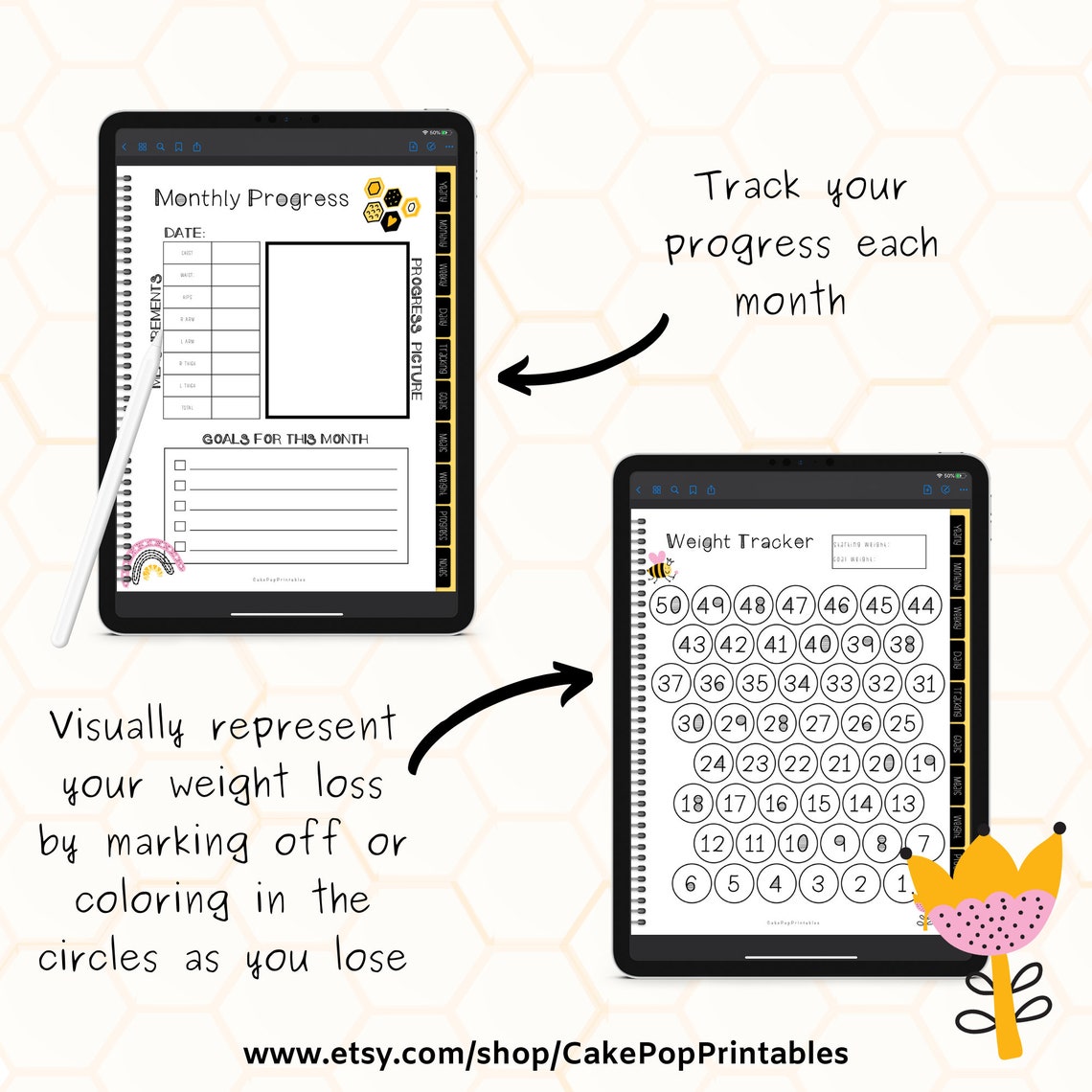 Digital Weight Loss Planner, Bee Happy Weight Loss Journal for Ipad ...