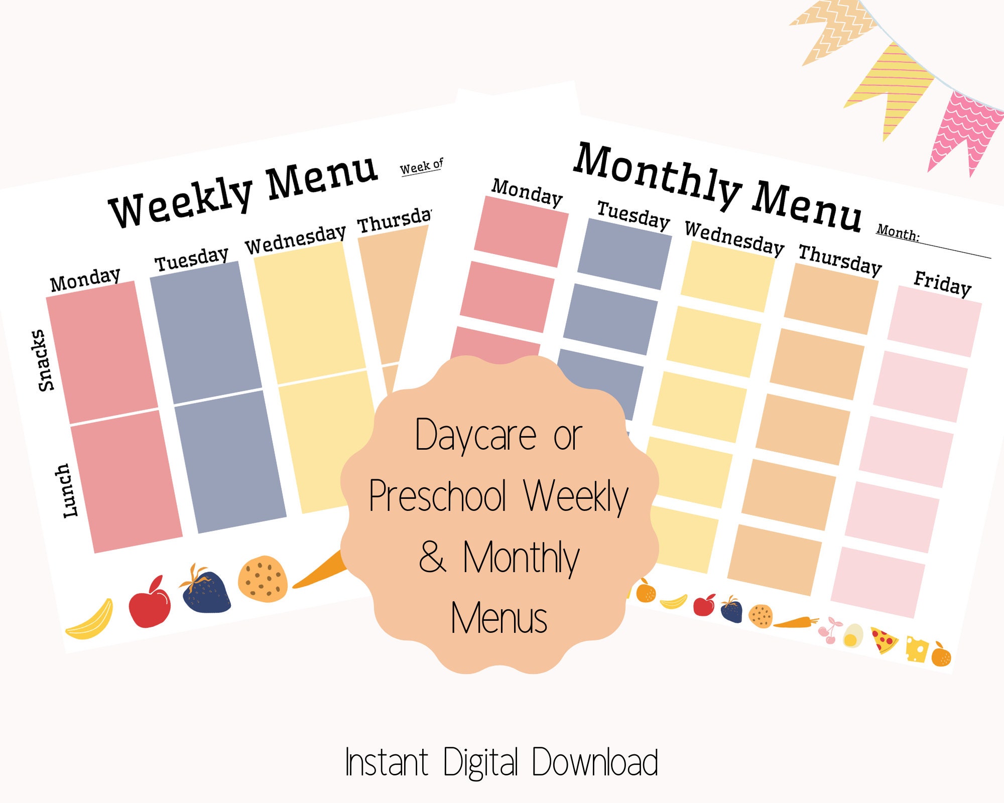 Printable Daycare/preschool Menu, Food Theme, Weekly Snack & Lunch Menu ...
