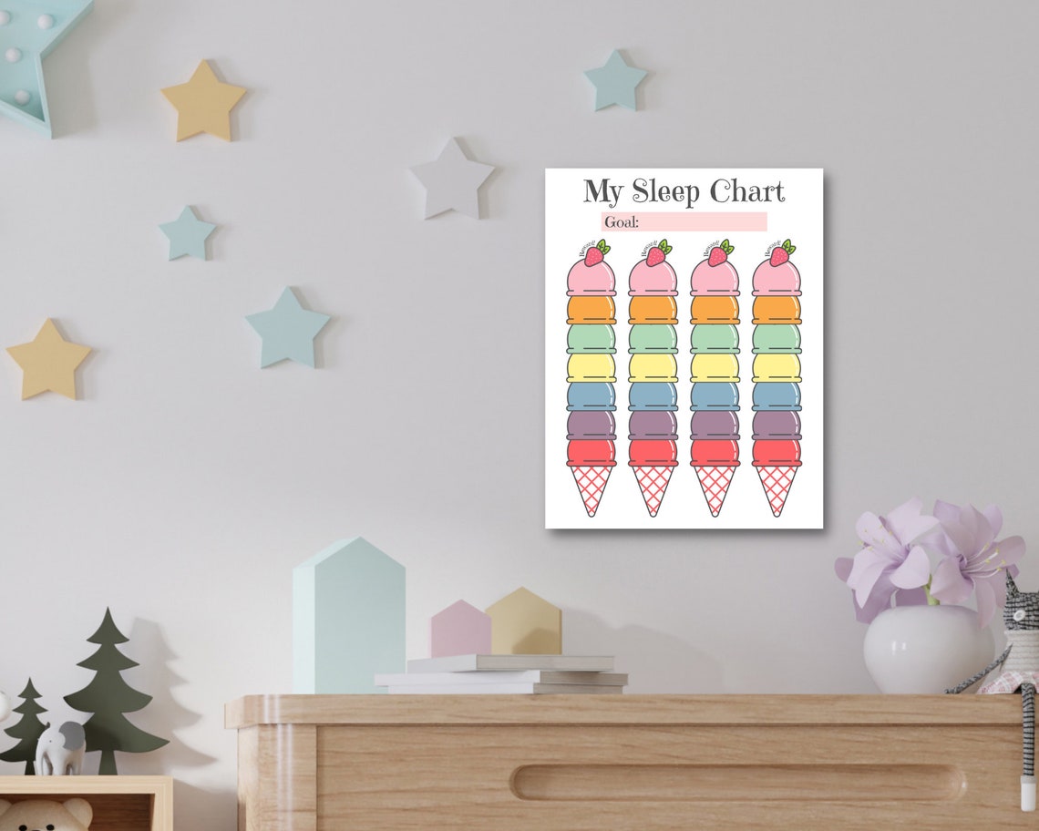 Sleep Sticker Chart, Printable Ice Cream Reward Chart for Toddlers and ...