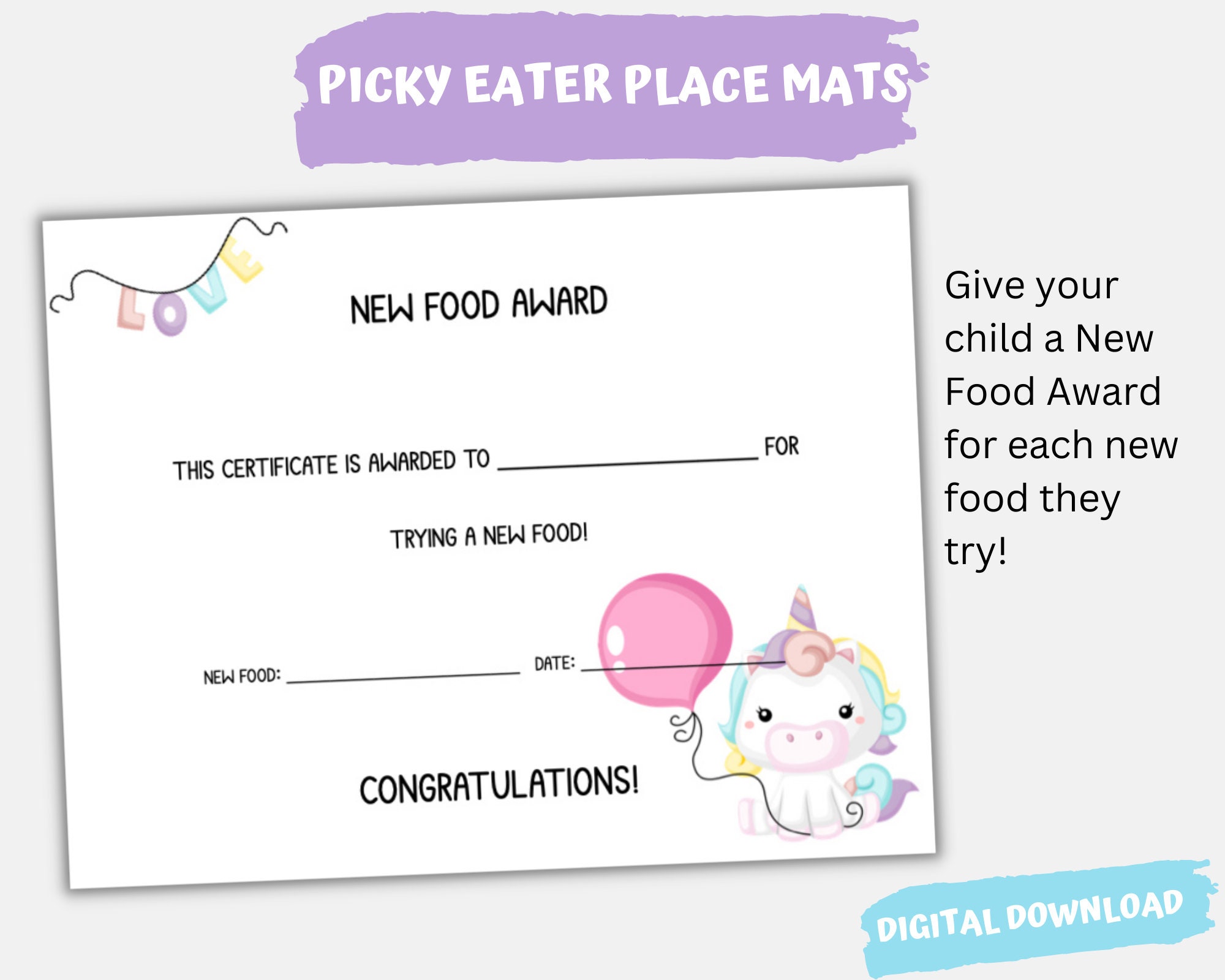 Place Mats for Picky Eaters, Printable Unicorn Food Explorer Worksheet ...