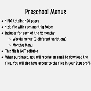Printable Weekly & Monthly Childcare and Preschool Menus, Seasonal Meal ...