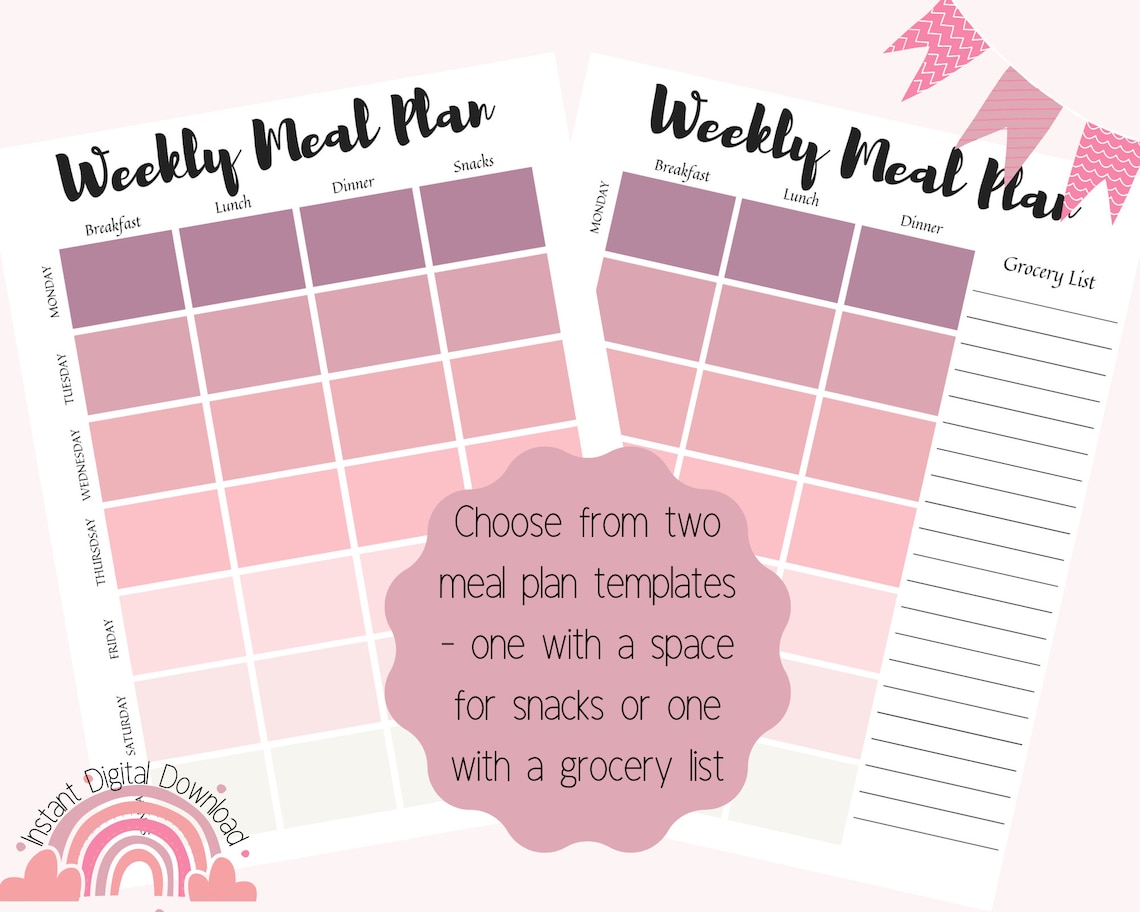 Printable Pink Meal Planning Pages Weekly Menu Planner - Etsy