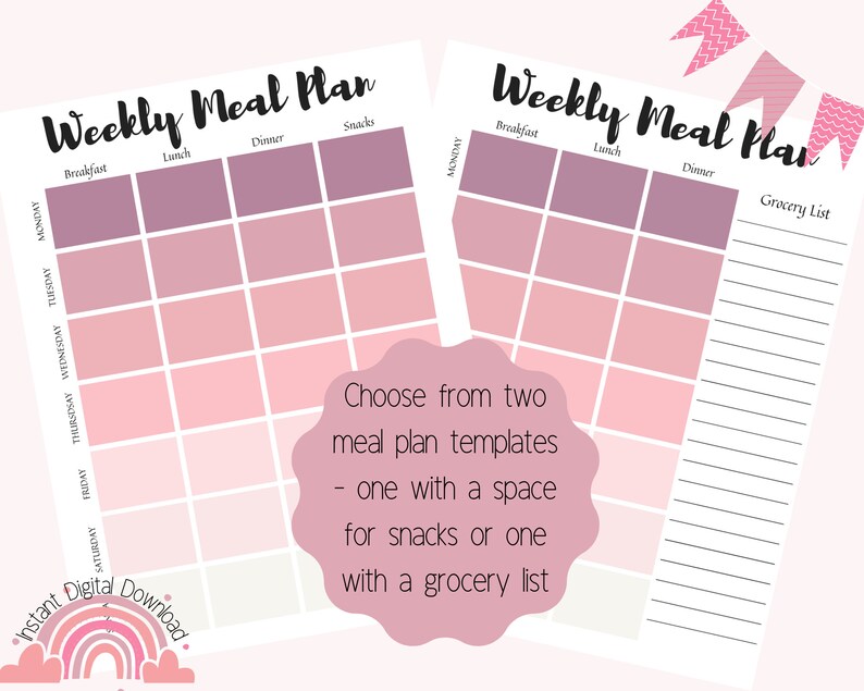 Printable Pink Meal Planning Pages Weekly Menu Planner - Etsy