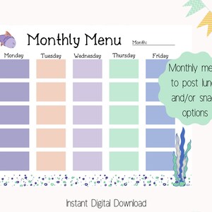 Daycare Menu Printableunder the Sea Preschool Menu Weekly - Etsy