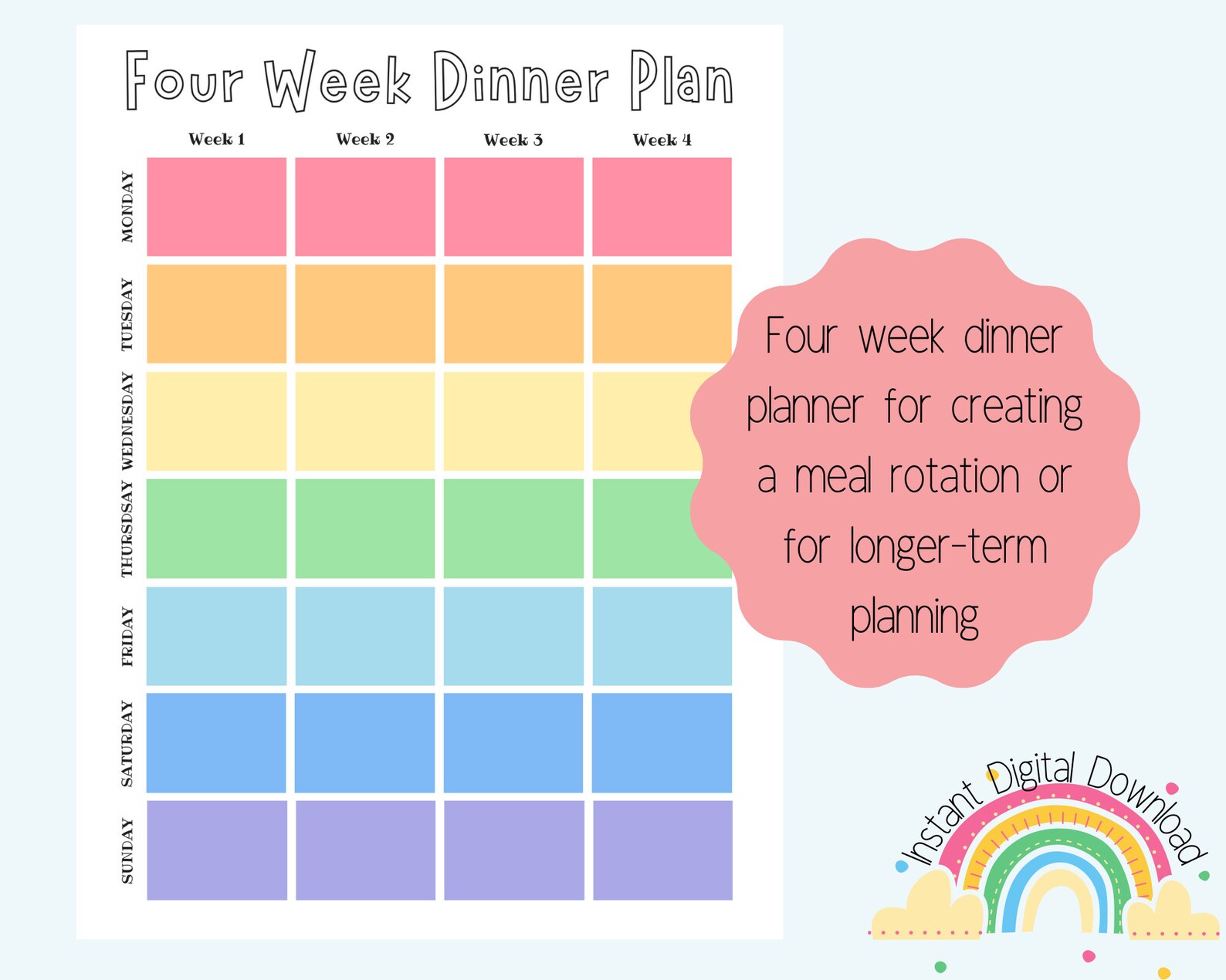 Rainbow Meal Plan Bundle Printable, Meal Prep, Menu Planner, Breakfast ...